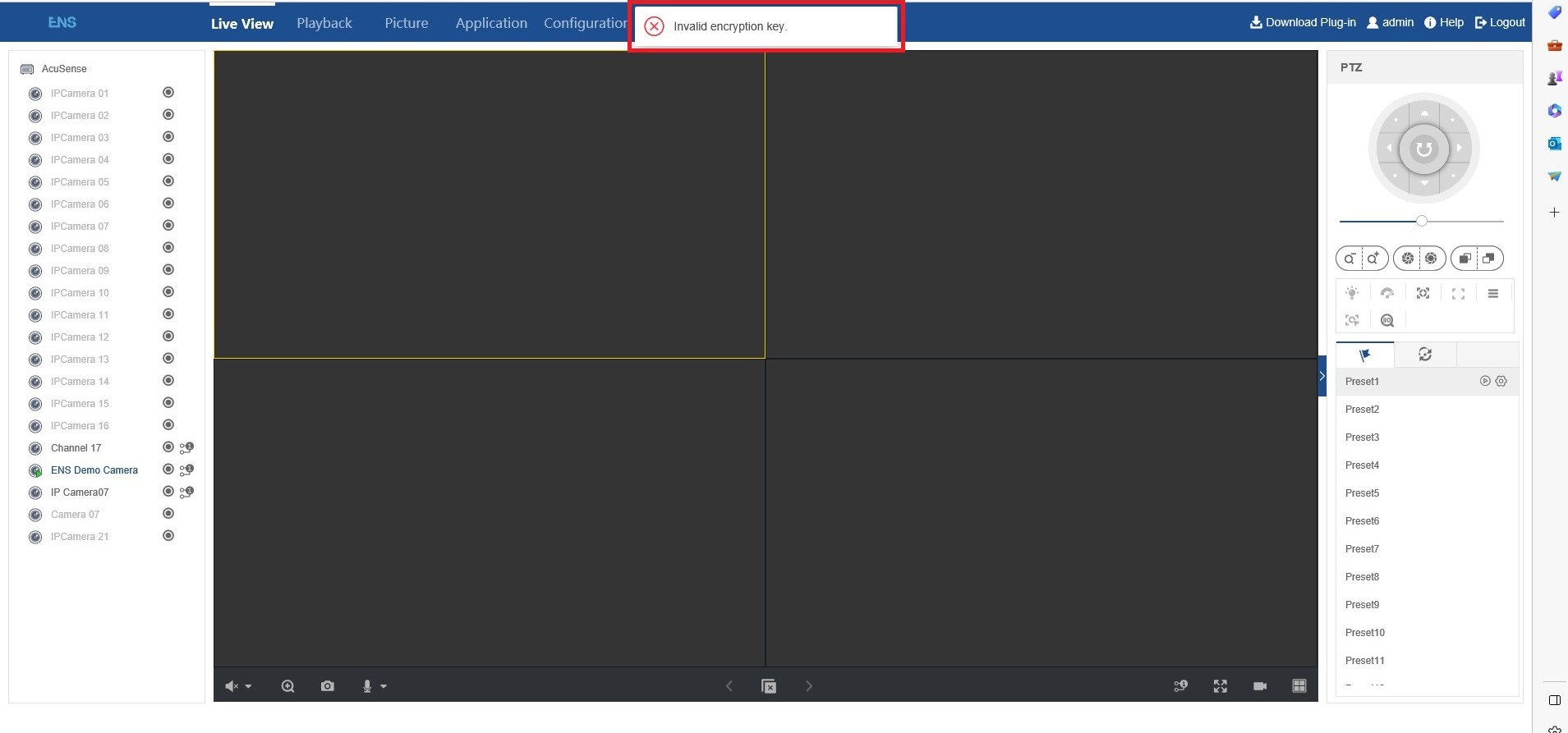 Ens Recorder Invalid Encryption Key Error Message Web Gui