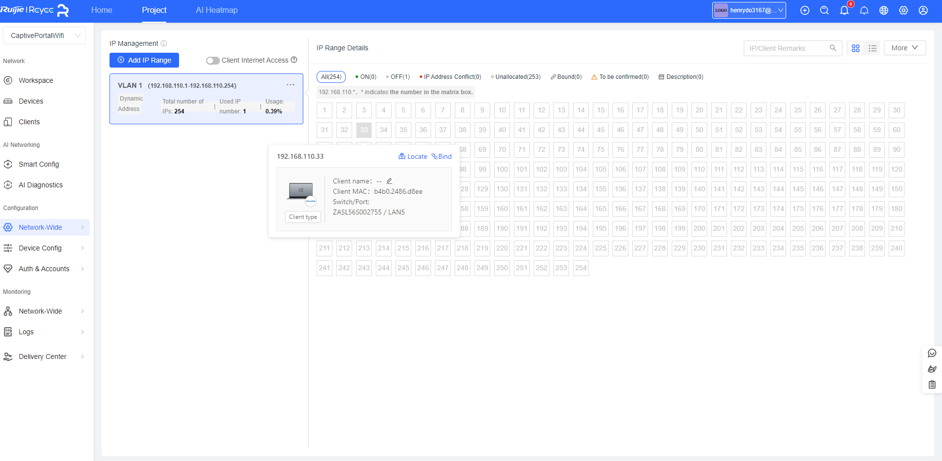 Reyee Gateway || IP Address Binding || Web GUI
